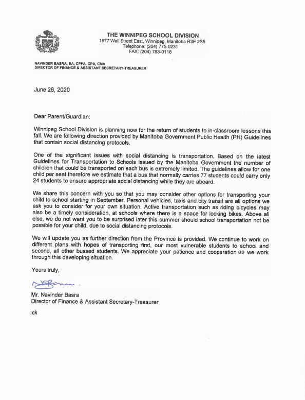 Transportation Letter to Families